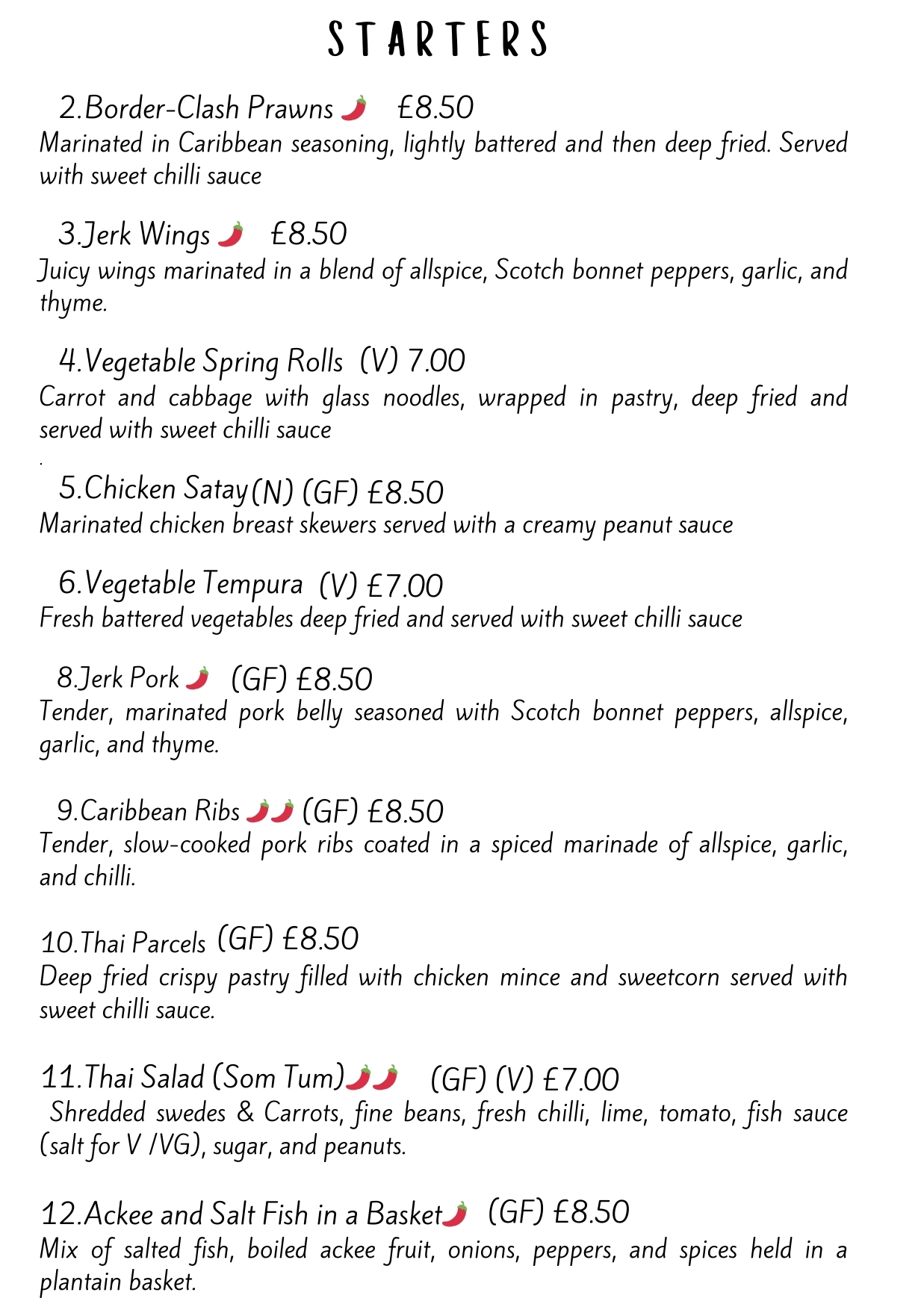 Menu - Thai & Caribbean Food in Kettering | Border-Clash