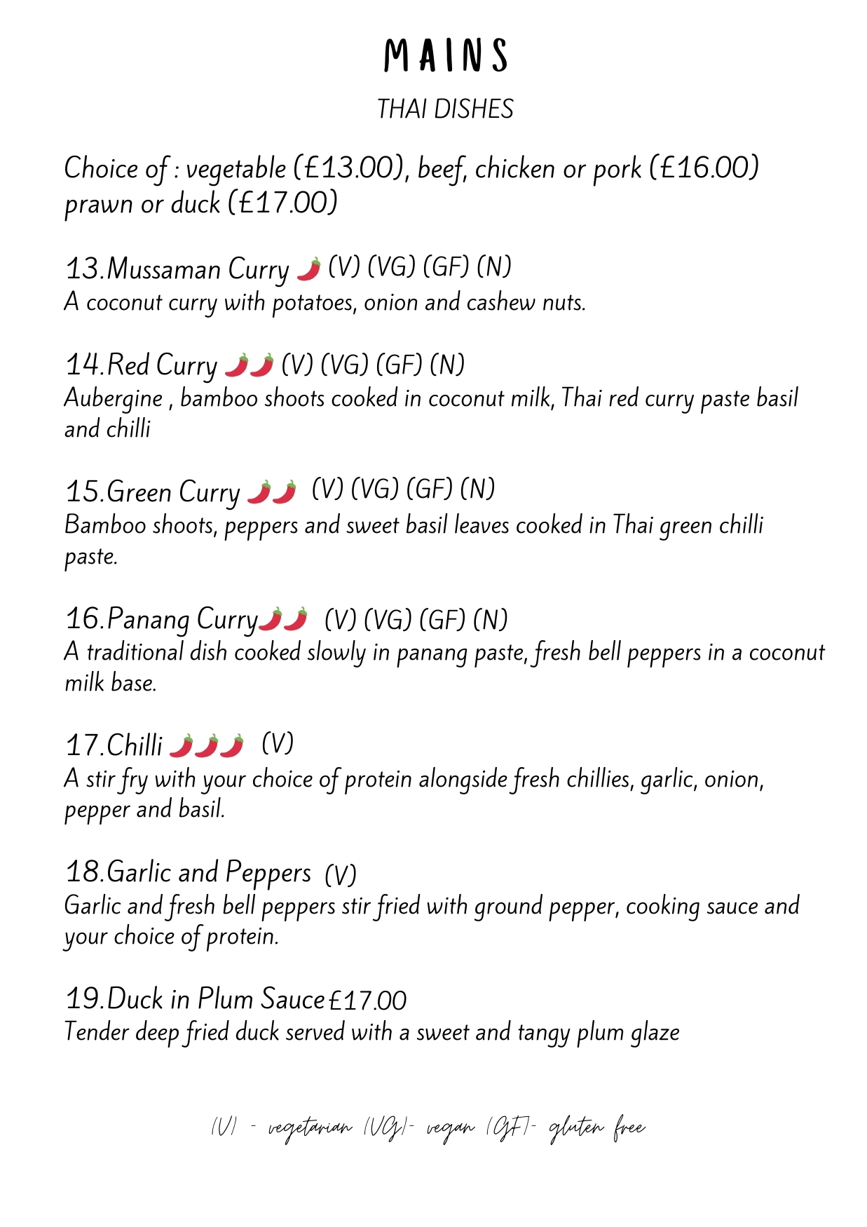 Menu - Thai & Caribbean Food in Kettering | Border-Clash