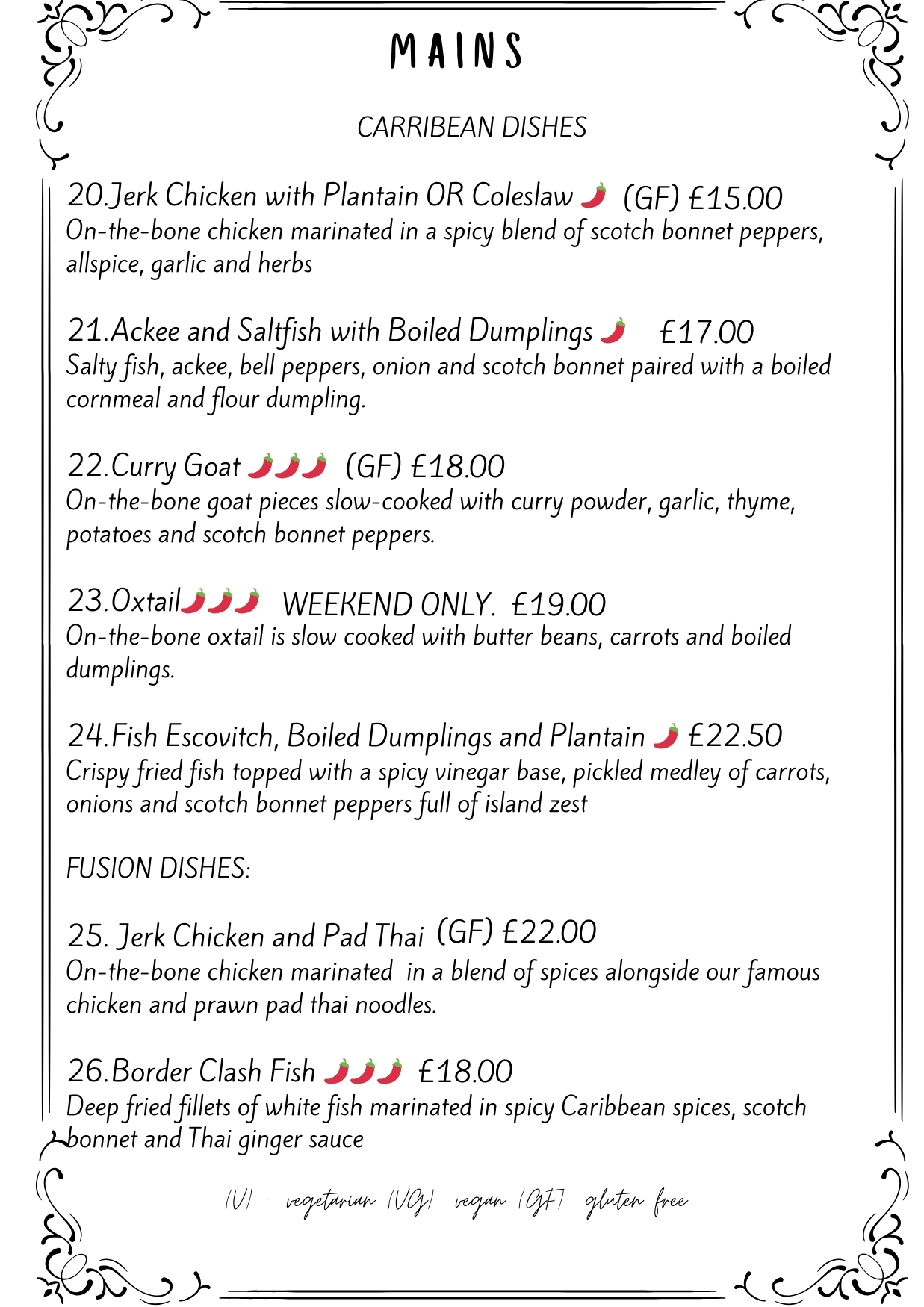 Menu - Thai & Caribbean Food in Kettering | Border-Clash